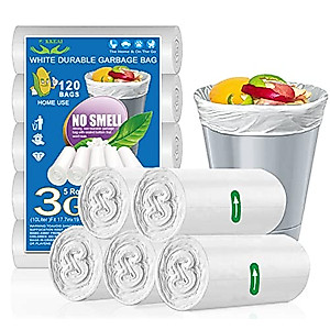 OKKEAI 3 Gallon Small Trash Bags 120 Counts White Garbage Bags Small Bathroom Trash Can Bags 10L Wastebasket Liners for Home Office Kitchen,White fit 10L -15 Can