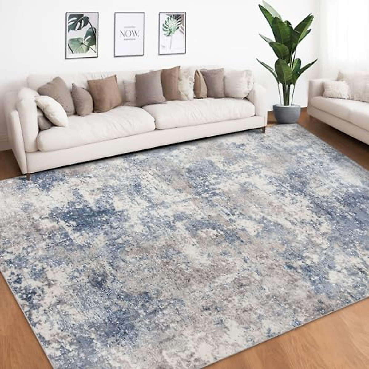 Area Rug Living Room Rugs: 5x7 Indoor Soft Fluffy Rug Abstract Carpet for Bedroom Kitchen Dining Room Floor Washable Plush Throw Large Accent Rug Home Office Nursery Decor - Gray/Blue