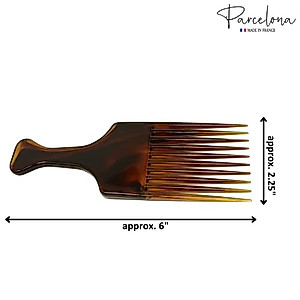 Parcelona French Afro Lift Tortoise Shell Brown Extra Large 6” Celluloid Set of 2 Salon Style Hairdressing Long Teeth Metal Free Hair Pick Combs for Women and Girls