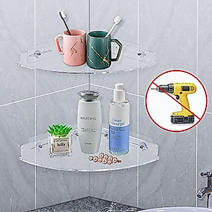 weddingwish 2 Pack Corner Shower Caddy, Transparent Acrylic Shelf, Wall Mounted No Drilling Traceless Adhesive Bathroom Storage Organizer, Storage Rack for Toilet, Shampoo, Dorm, and Kitchen