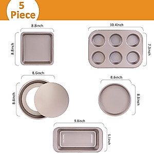 Bakeware Sets, 5-Piece Nonstick Bakeware Set,cake pans set with Cookie Sheets, Bakeware fits for Nonstick Bread Baking Cookie Sheet and Cake Pans