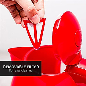 Ovente Electric Kettle 1.7 Liter Hot Water Boiler LED Light, 1100 Watt BPA-Free Portable Tea Maker Fast Heating Element with Auto Shut-Off and Boil Dry Protection, Brew Coffee & Beverage, Red KP72R