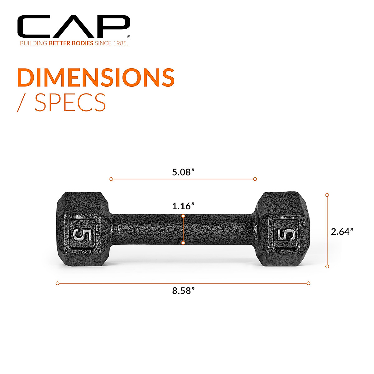 CAP Barbell Cast Iron Hex Dumbbell Weights (Pair), Black, 5 lb