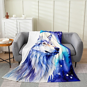 Wolf Fuzzy Blanket Galaxy Wolves Howling Kids Flannel Fleece Throw Blanket Animal Wolves All Season Bed Blanket for Sofa Couch Mountain Moon Wolf Space Outer Sky Plush Blanket 40"x50"