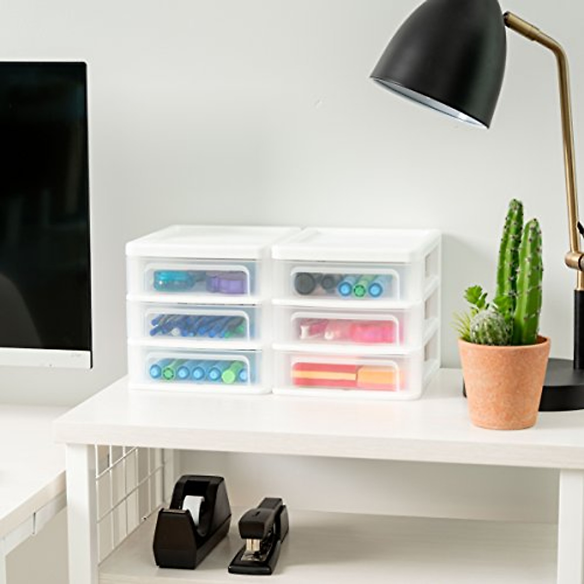 IRIS USA Small 3-Drawer Desktop Organizer, 4 Pack, Stackable, for Office, School, Stationary, Makeup Organizer, Bathroom, Utility, Medical Supplies, Desk Organizer, Versatile Storage, White