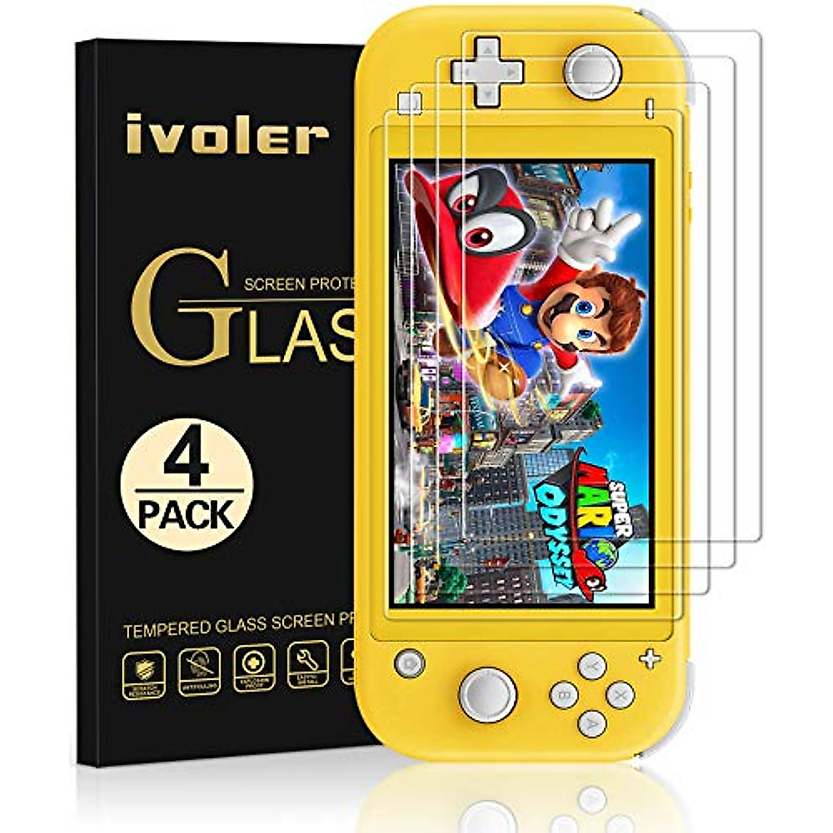 [4 Pack] Screen Protector Tempered Glass for Nintendo Switch Lite, iVoler Transparent HD,High Definition,Clear Anti-Scratch with Anti-Fingerprint Bubble-Free Fit Switch Lite 2019