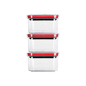 Neoflam Airtight Smart Seal Food Storage Container (Set of 3, Square) | Crystal Clear Body | Modular, Stackable, Nestable Design | Easy to Clean, BPA Free (0.6 L, 20.2 oz)