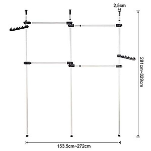 Adjustable Clothing Rack, Closet System Organizer and Storage Height Garment Closet Rack with Hooks DIY Coat Hanger Telescopic Hanging Clothes Garment Rack for Living Room, Bedroom