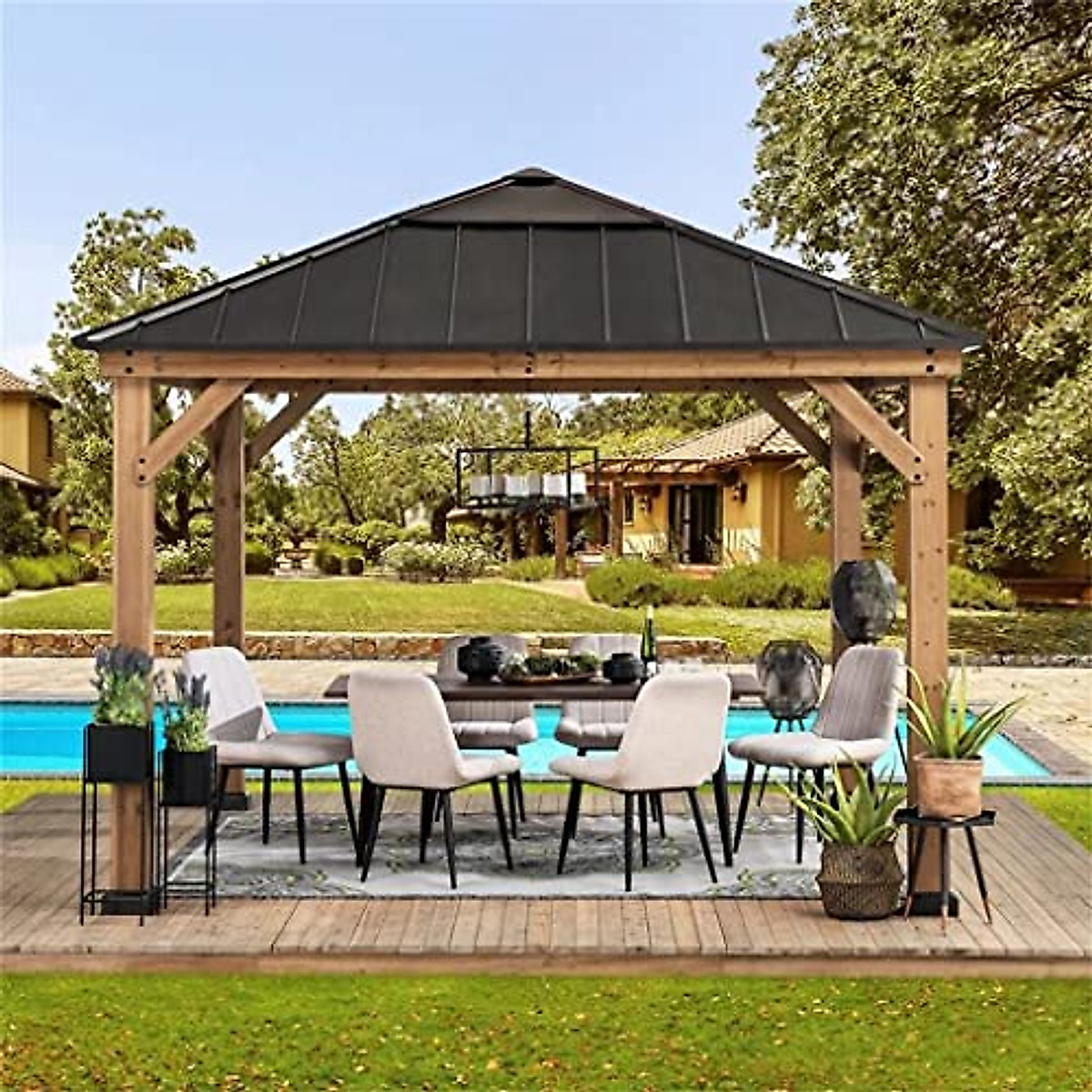 ADUH Outdoor Tent Solid Wood Patio Gazebo Very Strong (Color : D, Size : 9.4H x 11W x 13D)