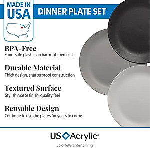 US Acrylic Everest Ultra-Durable Plastic 10 inch Dinner Plates in Grey Stone | set of 6 Reusable, BPA-Free, Made in the USA, Dishwasher Safe Dinnerware