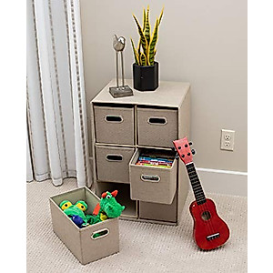 BIRDROCK HOME Cream Linen Cube Organizer Shelf with 6 Storage Bins – Strong Durable Foldable Shelf – Kid Toy Clothes Towels Cubby – Collapsible Bedroom Fabric Shelves and Cubes