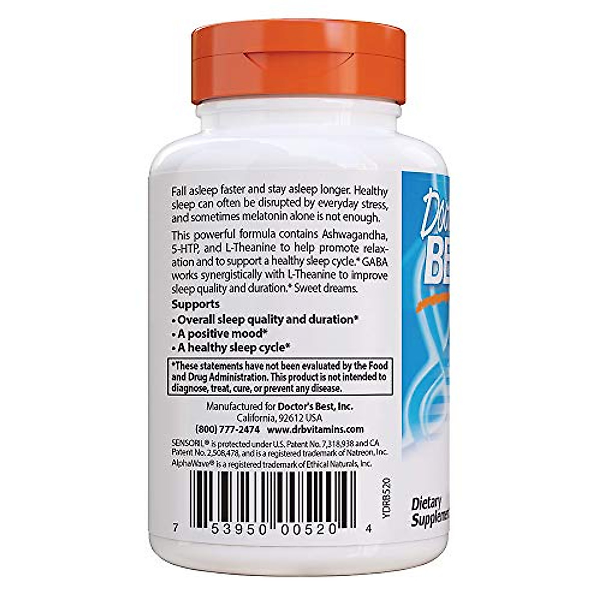 Doctor's Best Superior Sleep with Sensoril, Formula Contains Ashwagandha, 5-HTP, L-Theanine & GABA, 60 Count