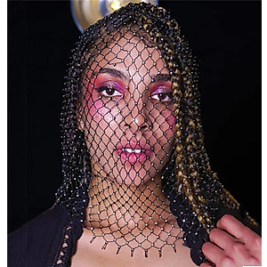 Pinwe Mesh Rhinestone Masquerade Masks Full Face Veils See Through Headscarfs Hairbands Turban Head Covers Wraps