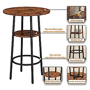 Lostcat 3-Piece Bar Table Chairs Set,Bar Table and Chairs Set with PU Upholstered and Backrest for Kitchen Small Dining, Living Room,Rustic Brown