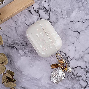 Airpods pro Case with Shell Pearl Keychain, Cute Airpods pro 3 Protective Cover Skin for Girl Women Men Glitter Soft TPU Case Compatible with Apple AirPod Pro 2019 (White Pearlescent)