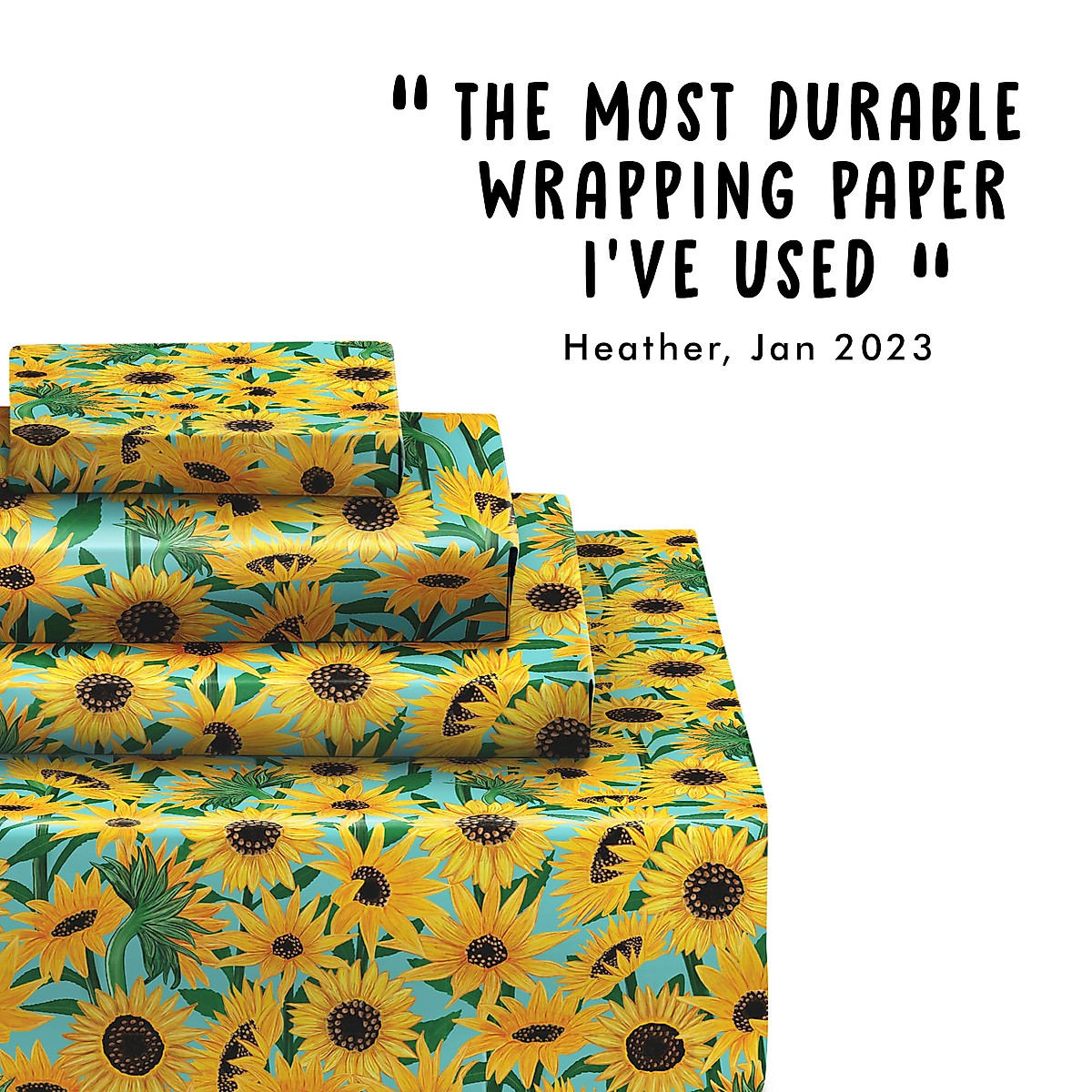 CENTRAL 23 Floral Wrapping Paper - Sunflowers Gift Wrapping Paper - Blue Yellow Boho Vintage - Bridal Shower Gift Wrap - 6 Sheets - For Women Men Birthdays Wedding Easter - Recyclable