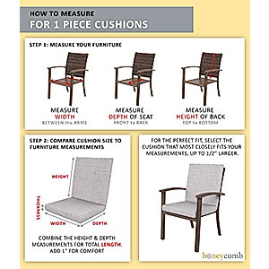 Honeycomb Indoor/Outdoor Stripe Stone Beige Highback Dining Chair Cushion: Recycled Fiberfill, Weather Resistant, Reversible, Comfortable and Stylish Patio Cushion: 21" W x 42" L x 4" T