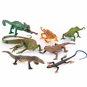 Fantarea Realistic Jungle Animal Figures 7 PCS Set, Chameleon Lizard, Desktop Decor, Cake Toppers, Party Favors for Boys and Girls Ages 5-8