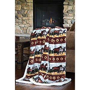 Carstens, Inc JP524 Soft Sherpa Plush Throw Blanket, Horses, Multicolor