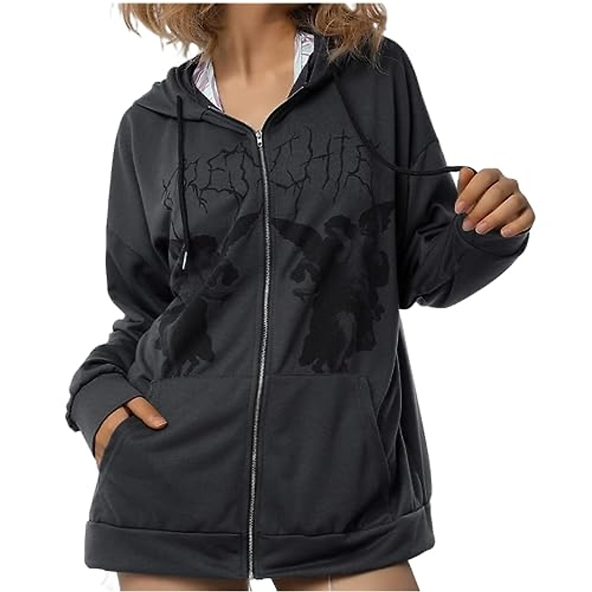 Lausiuoe Pink Hoodie Womens Long Sleeve Cute Cat Ear Pullover Hoodie Crop Top Gothic Cold Shoulder Lace Up Y2k E-Girl Oversized Sweatshirt