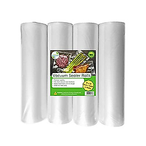 EverFresh 4 x 11" x 25' (Total 100 feet) Vacuum Sealer Rolls-Vacuum Sealer Bags-Vacuum Sealer Machine-Food Sealer Bag-Rolls Compatible with FoodSaver Machines-Sous Vide Bags-Freezer Bags-4 Pack-BPA Free Food Bags-15% thicker embossing than leading supplie