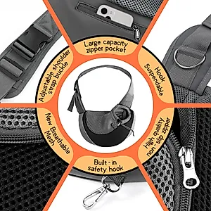 YUDODO Pet Dog Sling Carrier Large Pocket Adjust Strap Anti-Falling Design Breathable Mesh Travel Safe Sling Bag Carrier for Dogs Cats
