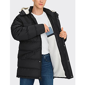 Rejork Men's Long Winter Coats Warm Water Resistant Puffy Hooded Windbreaker Insulated Thicken Jackets with Hood Black X-Large