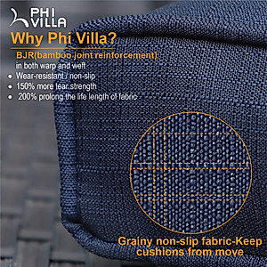 PHI VILLA 77" Wide Outdoor Rattan Sectional Sofa with Cushions - Small Patio Wicker Furniture Set (3 - Person Seating Group, Blue)