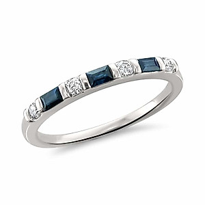 Beyond Brilliance 1/3 Carat Diamond, Channel-Set 14K White Gold Round Diamond & Baguette Blue Sapphire Bridal Wedding Band Ring (H-I, I2-I3) Natural Diamond Wedding Band For Women | Gift Box Included Size-6
