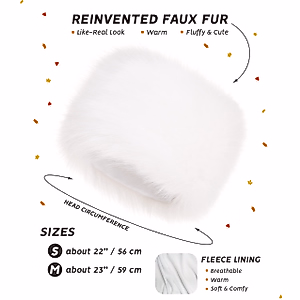Futrzane Classic Cossack Hat - Faux Fur Hats for Women - Warm Furry Russian Hat (M, White Classic)