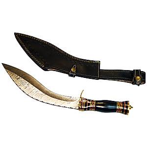 Lexxon Kukri Khukuri Handmade Damascus Steel Hunting Ghurka Knife with Real Leather Sheath
