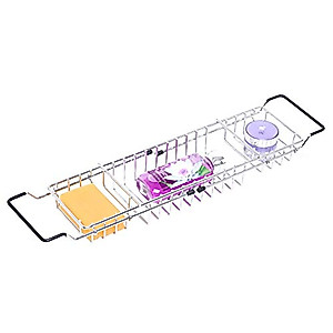 Basicwise Expandable Metal Bathtub Caddy with, Rubber Handles, Chrome (QI003491)