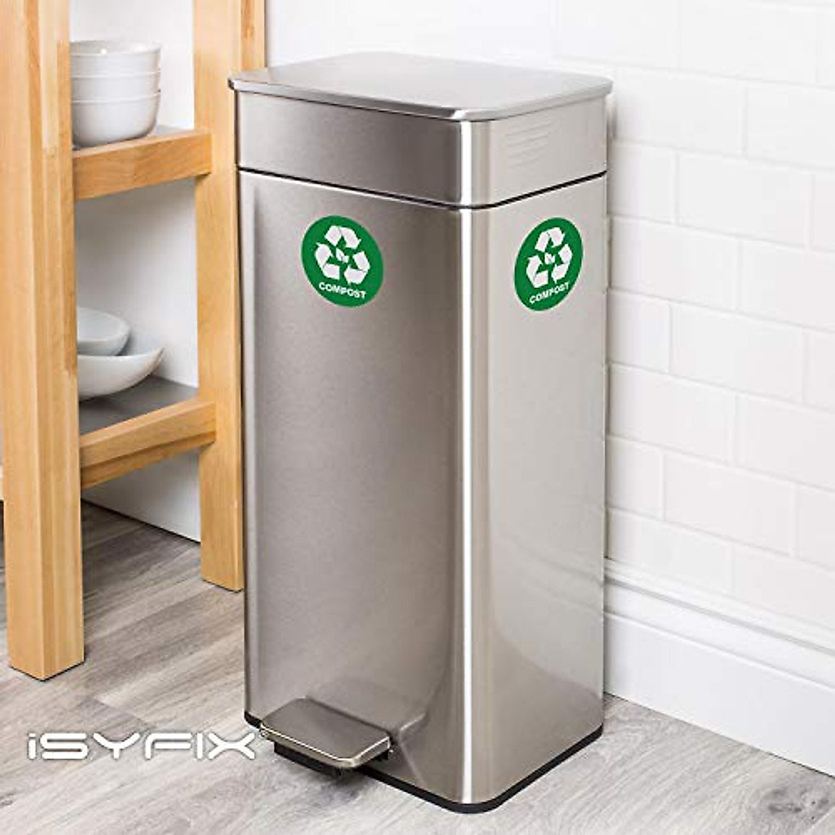 iSYFIX Compost Sticker for Trash Can Bins - 6 pack 5 inch – Premium Self-Adhesive Vinyl, Laminated for Weatherproof, UV Resistant, Perfect label stickers for containers, Ideal Sign for Kitchen, Office