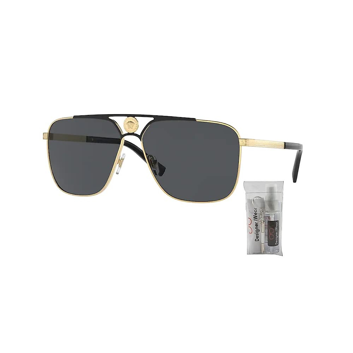 Versace VE2238 143687 61MM Gold/Matte Black/Dark Grey Rectangular Sunglasses for Men + BUNDLE With Designer iWear Eyewear Kit