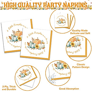 Fall Little Pumpkin Baby Shower Party Decorations Thanksgiving Pumpkins Disposable Birthday Party Decorations Set with Plates, Cups, Napkins, Tablecloth, Banner, Knives, Spoons and Forks, Serves 24