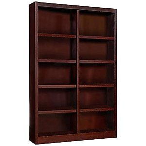 Traditional 72" Tall 10-Shelf Double Wide Wood Bookcase in Cherry