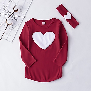 BOUTIKOME Kids Toddler Girl Cute 2PCS Heart Shaped Clothing Set Long Sleeve Top and Leggings Pants Outfit (Red, 4-5X)