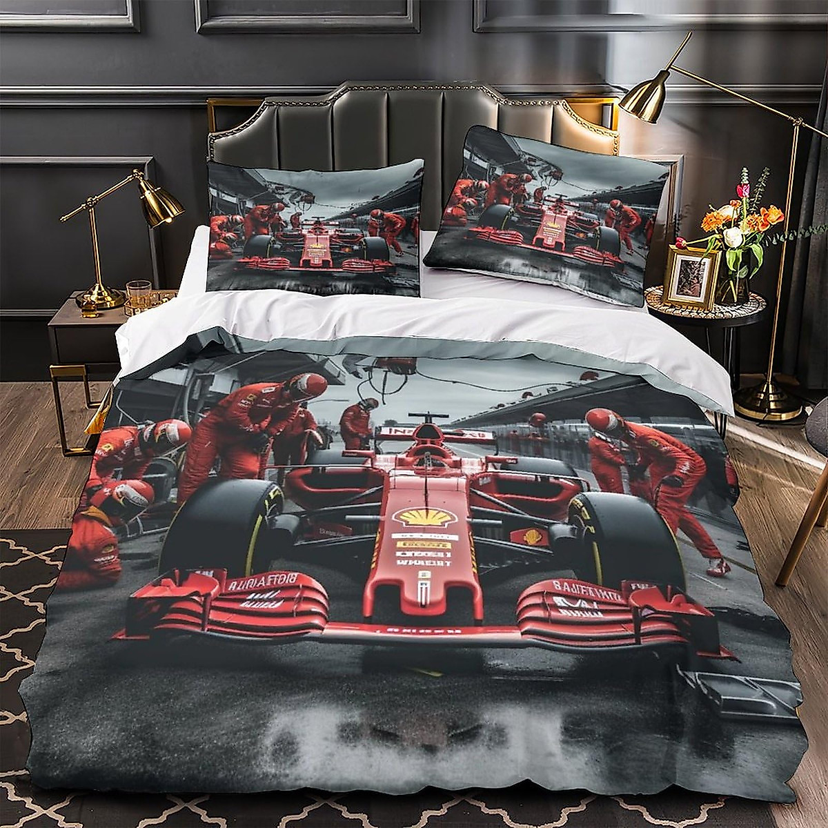 NOLLAM Formula-Racing Racing Cotton Duvet Cover Ivory Various Sizes Quilt Cover Bedding Set Soft & Cozy Percale Weave Contests Comforter Cover with Zipper Closure for Kids Adults Full（203x228cm）