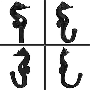 AOAOYING Wall Storage Hooks – Hippocampus Decorative Wall Mounted Coat Hooks for Hanging Coats, Scarves, Bags, Purses, Backpacks, Towels Indoor and Outdoor Hooks (Black 5 Pack)