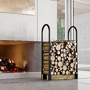 Fire Beauty Firewood Log Rack Adjustable Bracket Kit, Fireplace Wood Storage Holder,Black Powder,Coated Steel, Outdoor and Indoor