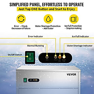 VEVOR 110V Commercial Snowflake Ice Maker 44LBS/24H, ETL Approved Food Grade Stainless Steel Flake Ice Machine Freestanding Flake Ice Maker for Seafood Restaurant, Scoop Included