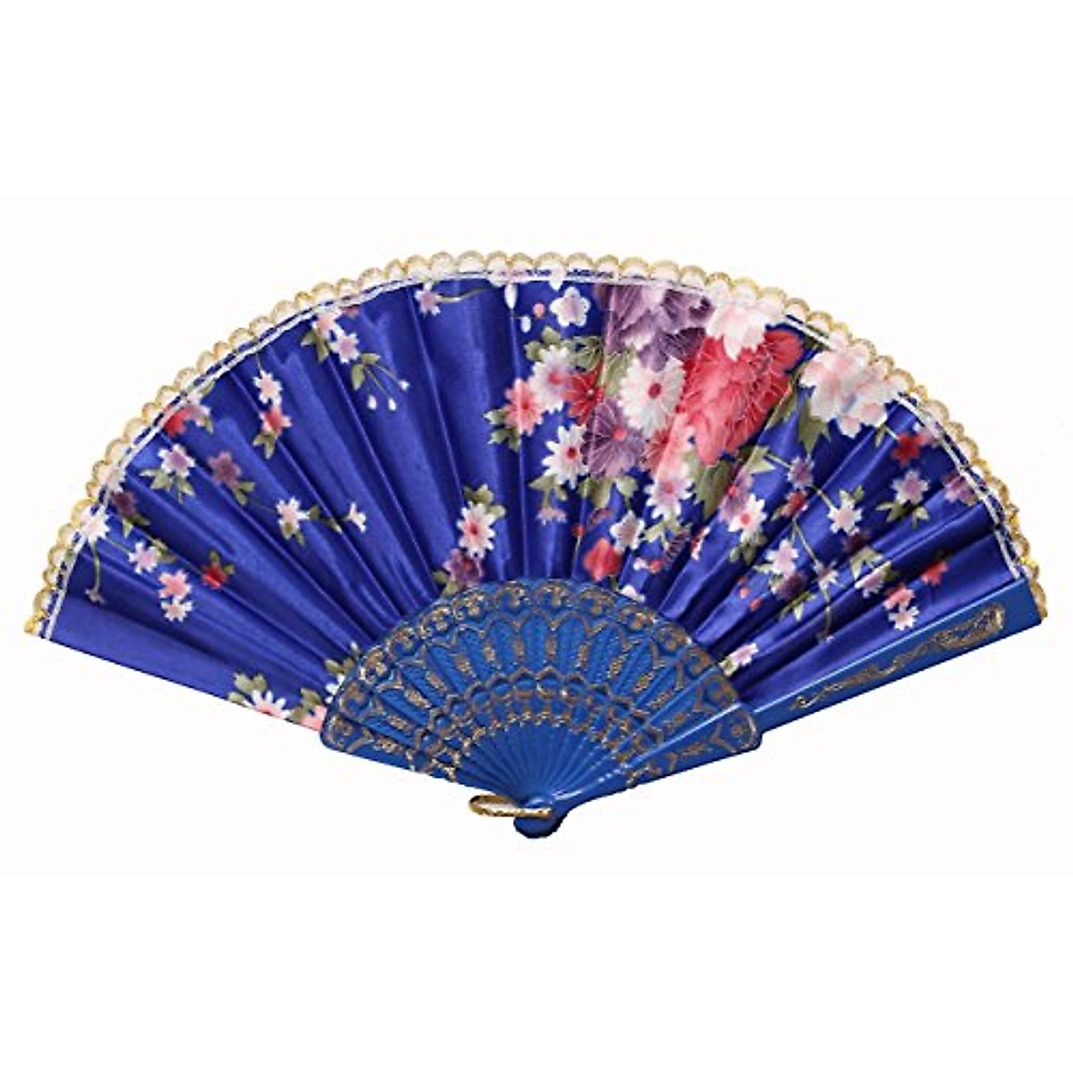 REINDEAR Multi-Pattern Decoration Fabric Flower Print Foldable Silk Lace Trim Hand Fan (3 Pcs, Silk)