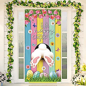 FARMNALL Easter Door CoverBunny Egg Rabbit Decor Daisy Decorations Door Banner Farmhouse Holiday Decor Pattern Easter Season Supplies for Home Office