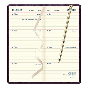 Letts of London Legacy Heritage Weekly/Monthly Planner, 12 Months, January to December, 2024, Slimline Pen, 6" x 3.375", Purple (C081930-24)