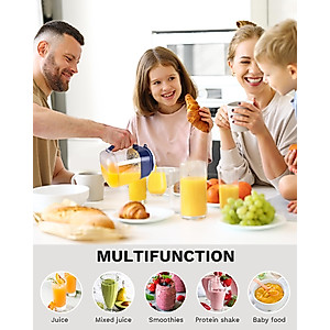 Portable Blender, 32 oz Portable Blender for Smoothies, Small Personal Blender with 10 Blades, Smoothie Blender with Travel Lid and Straw, Portable Juicer Blender for Travel, Sports (Blue)