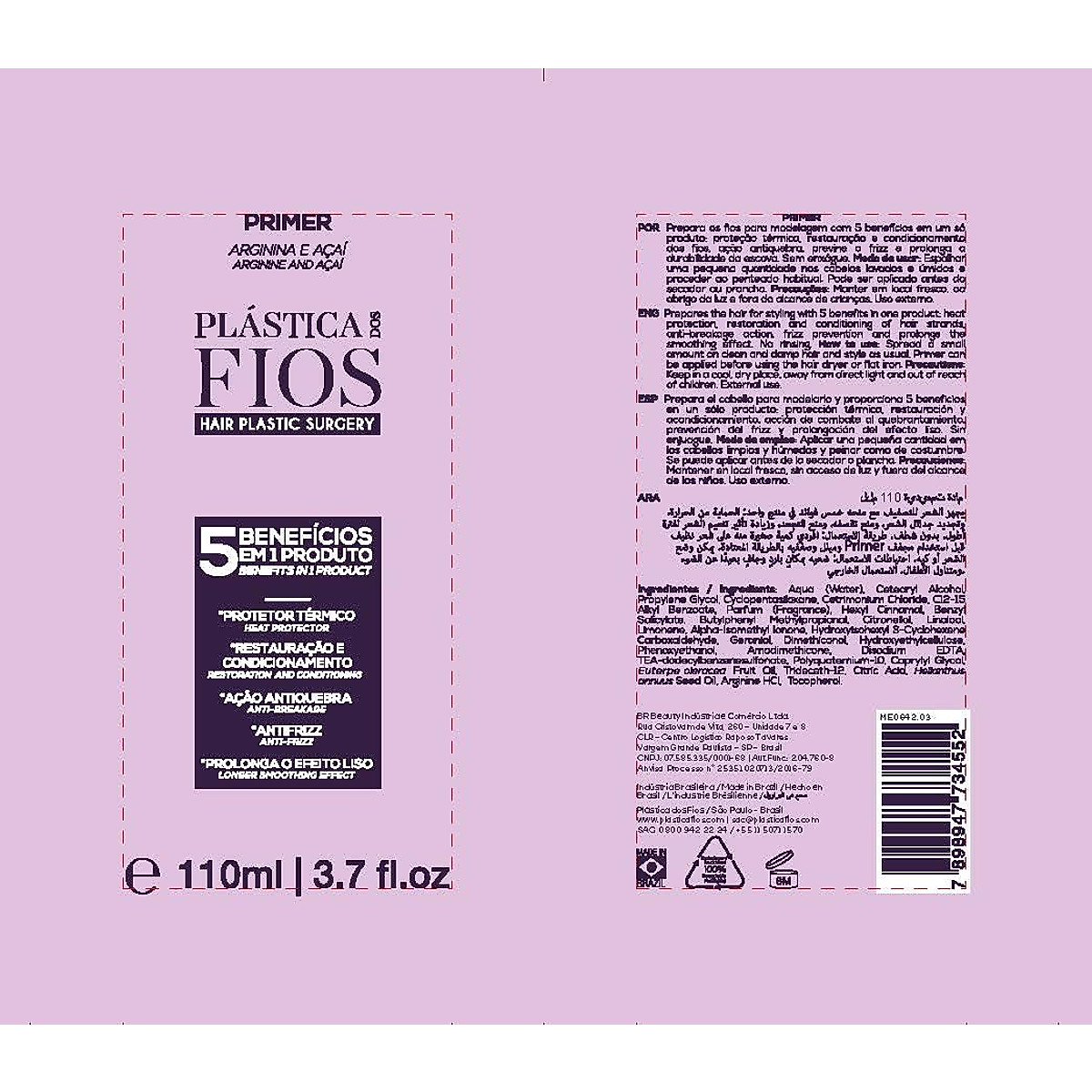 CADIVEU Home Care Line - Plastica Dos Fios Hair Smoothing Set: Shampoo, Conditioner, Hair Treatment Mask, Hair Primer (Set of 4)