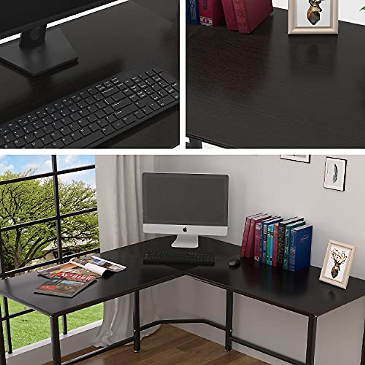 TOPSKY L-Shaped Desk Corner Computer Desk 59" x 59" with 24" Deep Workstation Bevel Edge Design (Walnut)