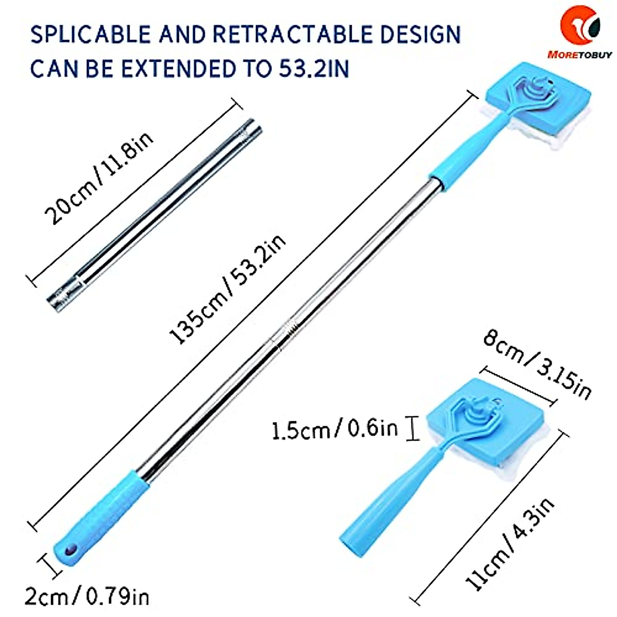 Baseboard Cleaner Tool with Handle 5 Reusable Cleaning Pads by No-Bending Mop Baseboard Cleaner Tool Long Handle Adjustable Baseboard Molding Tool for Bathroom Microfiber Cleaning