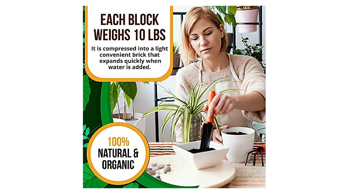 Compressed Coco Coir Block 10 Pounds, Natural Seed Starter with Low EC ...