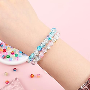 24 Color Glass Beads for Jewelry Making Bracelet Making Kit, DIY Gemstone Beads Crystal Beads, Cracked Glass Beads Round Beads for Women 8mm